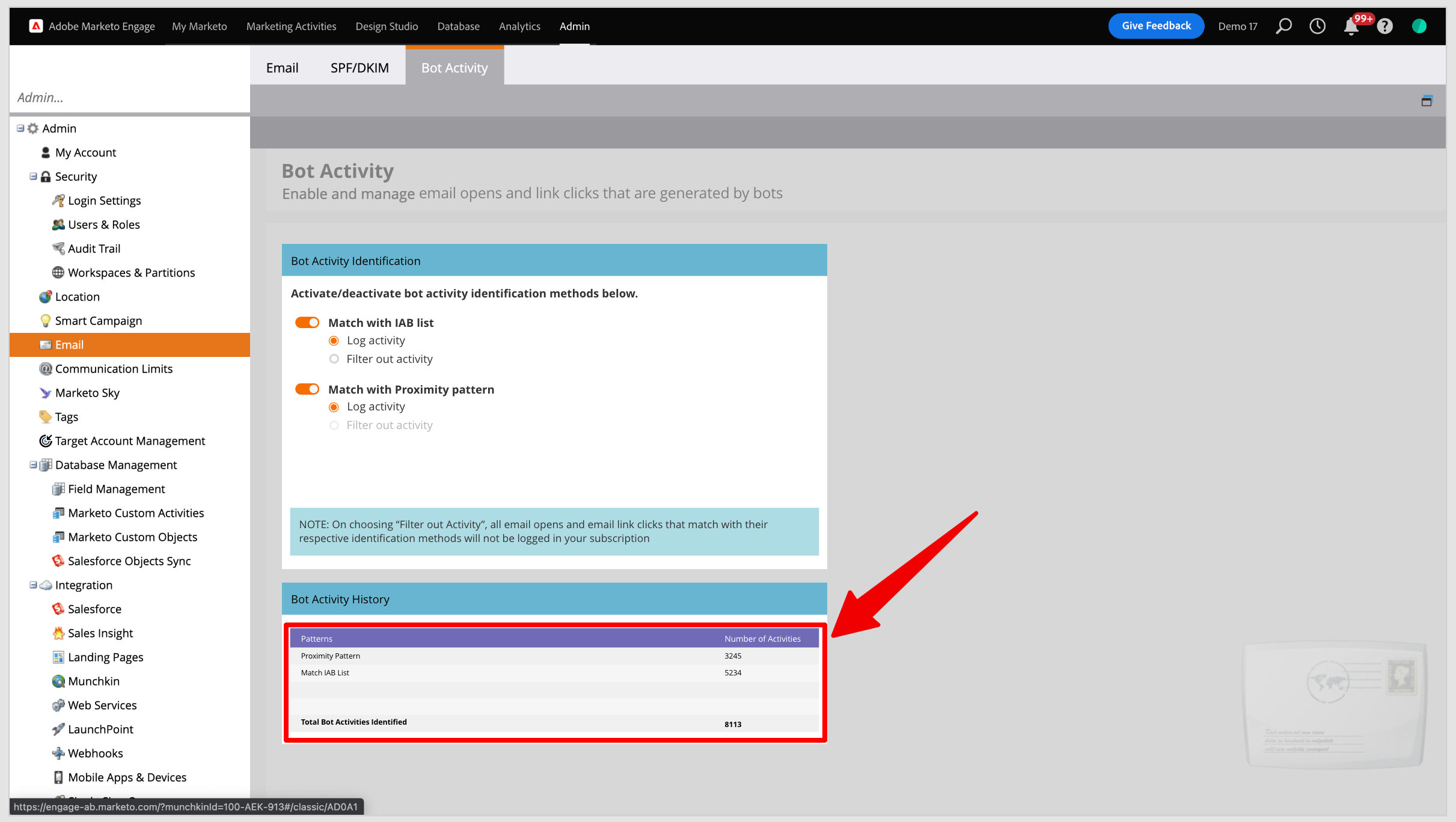Email bot activity feature in Marketo