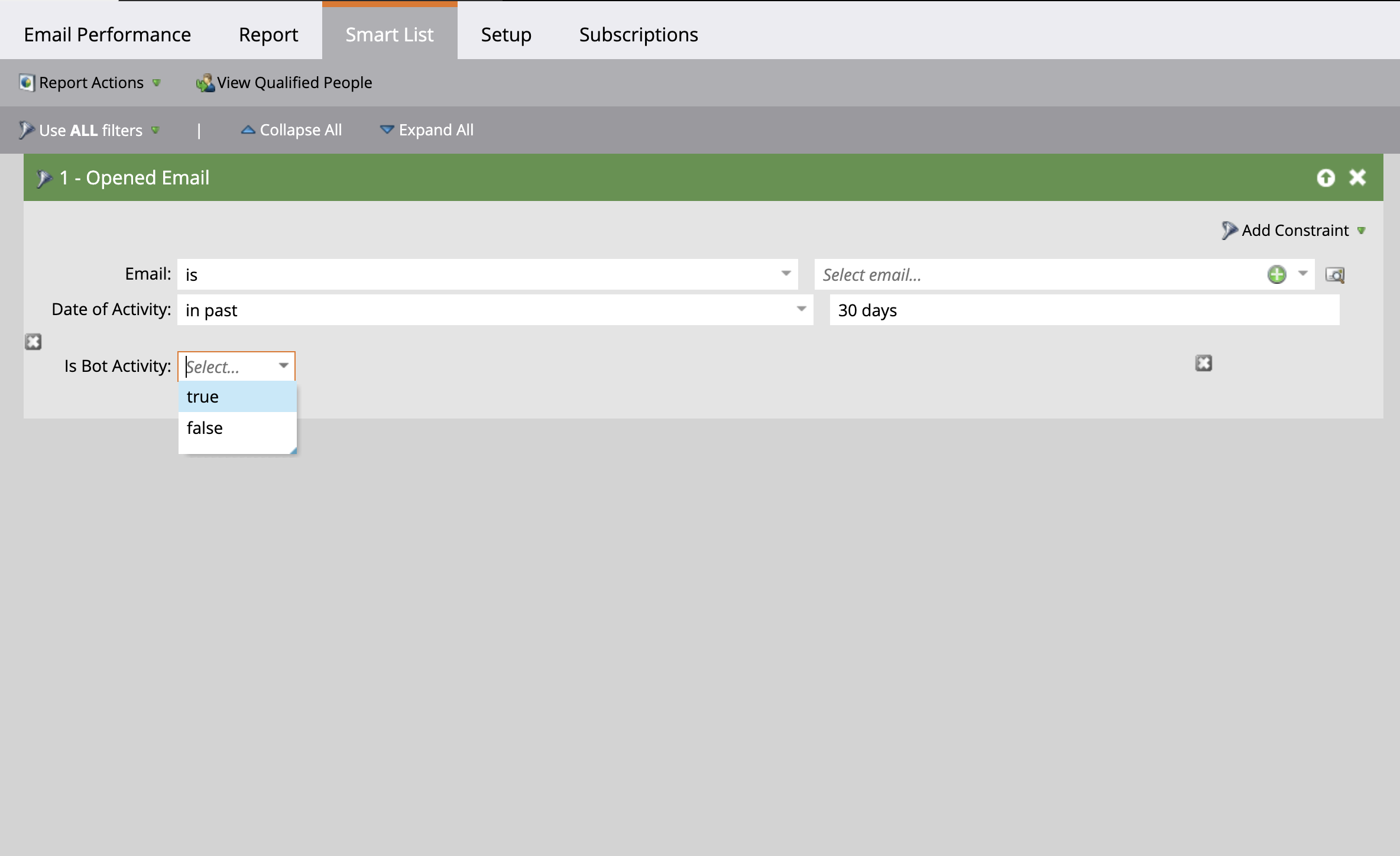 Email bot activity feature in Marketo